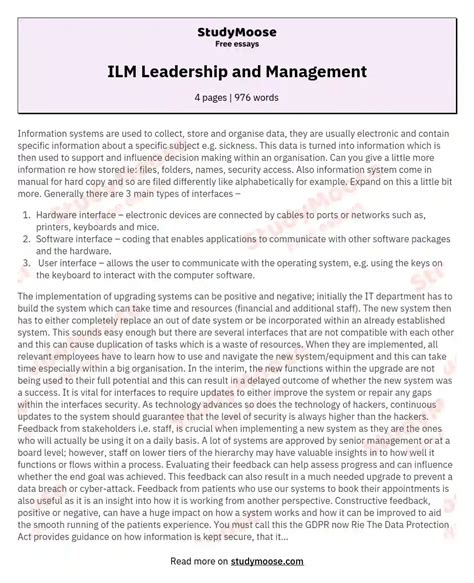 Ilm Leadership And Management Free Essay Example