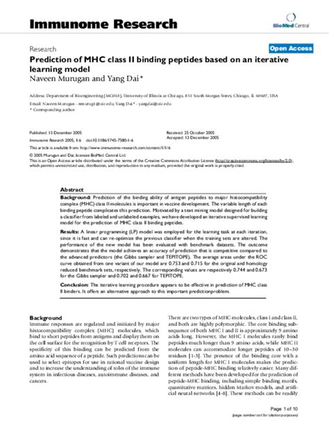 Pdf Prediction Of Mhc Class Ii Binding Peptides Based On An Iterative Learning Model
