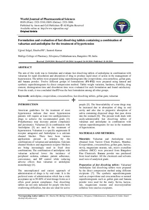Pdf Formulation And Evaluation Of Fast Dissolving Tablets Containing A Combination Of