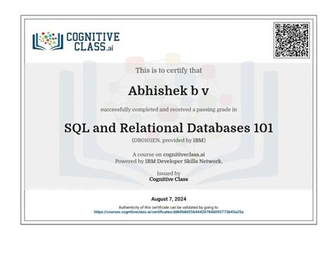 Abhishek B V On Linkedin Databases Ibm Cognitiveclass Datascience Learning Sql