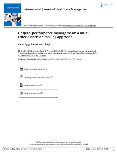 Pdf Hospital Performance Management A Multi Criteria Decision Making Approach