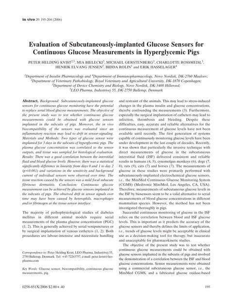 Pdf Evaluation Of Subcutaneously Implanted Glucose Sensors For