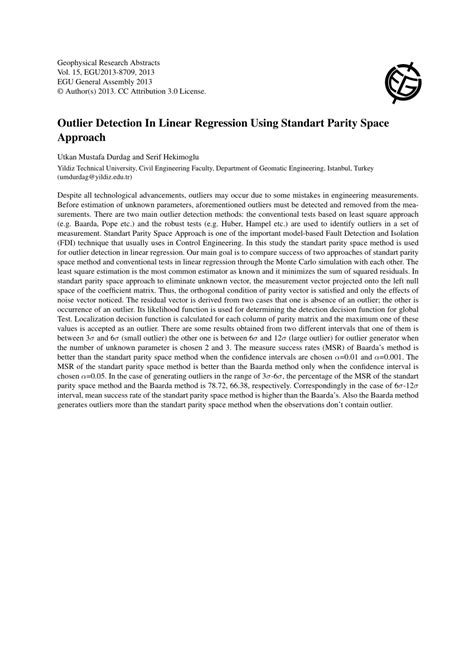 pdf outlier detection in linear regression using standart parity space approach