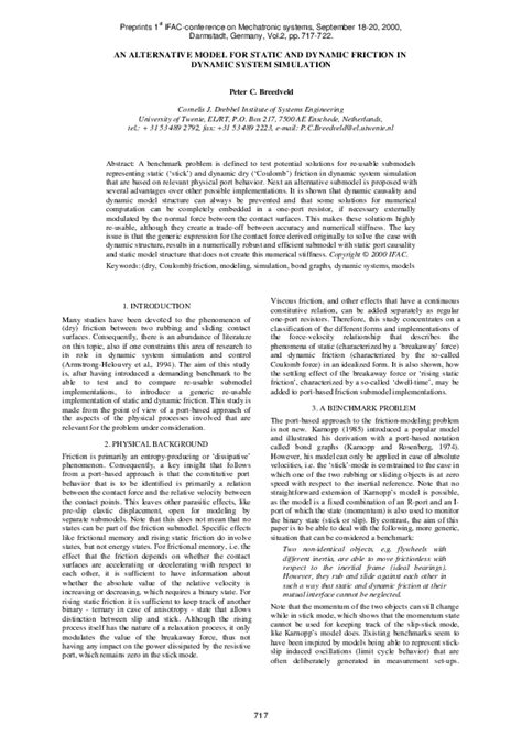Pdf An Alternative Model For Static And Dynamic Friction In Dynamic System Simulation