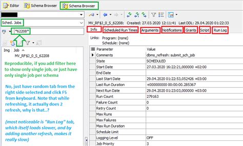 schema browser scheduler jobs filtering single job with single