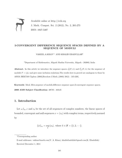 Pdf I Convergent Difference Sequence Spaces Defined By A Sequence Of