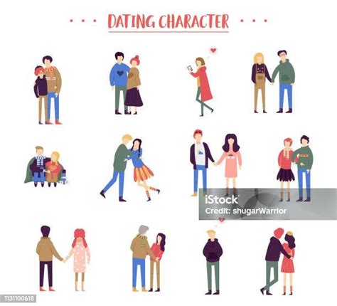 평면 만화 행복 한 로맨틱 커플 흰색 바탕에 함께 걷고 날짜에 싱글 외로운 여자 또는 남자와 여자의 쌍 서 현대 화려한 벡터