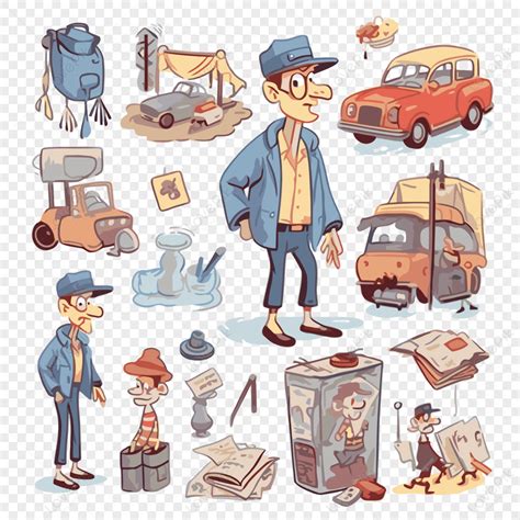 자동차와 화물을 배달하는 만화 남자 벡터클립 아트요약 Png 일러스트 무료 다운로드 Lovepik