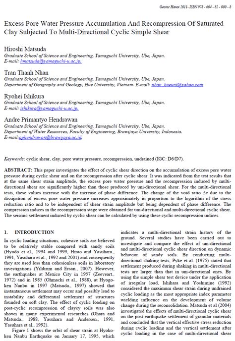 Pdf Excess Pore Water Pressure Accumulation And Recompression Of Saturated Clay Subjected To