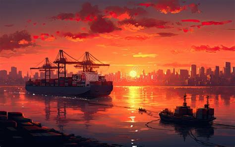 Ship To Shore Crane Loading A Container Ship Created With Generative Ai Technology Stock Image