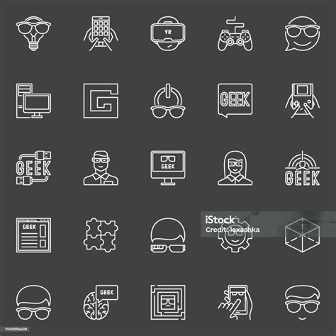 Geek Line Vector Icons Stock Illustration Download Image Now Smart Glasses Eyewear Adult
