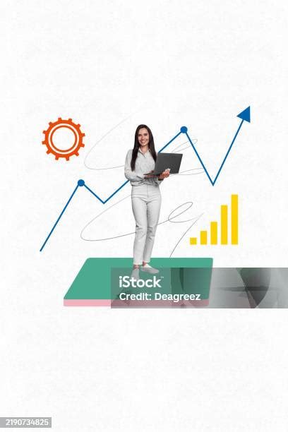 크리 에이 티브 콜라주 그림 수직선 포스터 젊은 성공한 여자 진행 차트 통계 수입 수입 이익 흰색 배경 30 34세에 대한 스톡 사진 및 기타 이미지 Istock