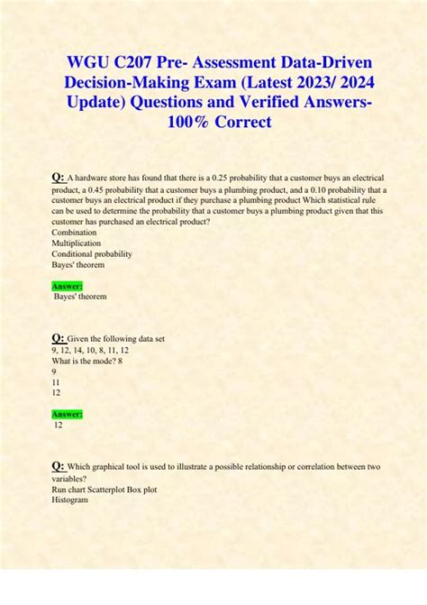 Wgu C207 Pre Assessment Data Driven Decision Making Exam Latest 2023