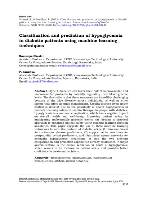 Pdf Classification And Prediction Of Hypoglycemia In Diabetic