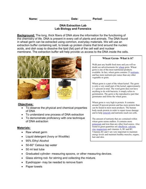 Dna Extraction Lab Wheat Germ Experiment
