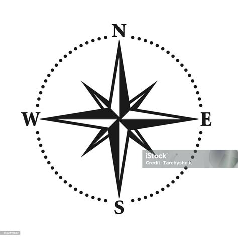 빈티지 해양 바람 장미 해상 차트 북쪽 동쪽 남쪽 서쪽의 기본 방향이있는 단색 탐색 나침반 지리적 위치 지도 제작 및 탐색 벡터 일러스트레이션 나침반에 대한 스톡 벡터 아트