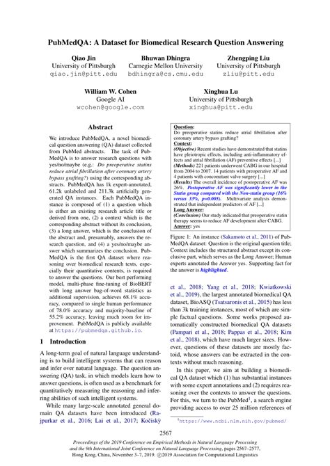 Pdf Pubmedqa A Dataset For Biomedical Research Question Answering