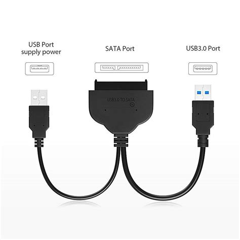 Dual USB SATA Adapter Cable Up To Gbps With USB Power Cable Support Big Capacity SSD