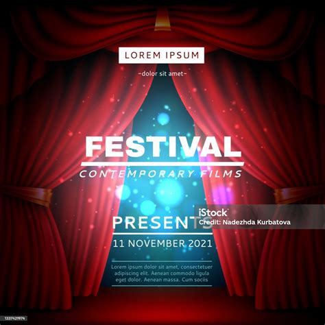 무대 커튼 포스터 사실적인 빨간 무거운 연극 베일 빛 효과 영화 이벤트 와 축제 오프닝 배너 벡터 개념 Cabaret에 대한 스톡 벡터 아트 및 기타 이미지 Istock