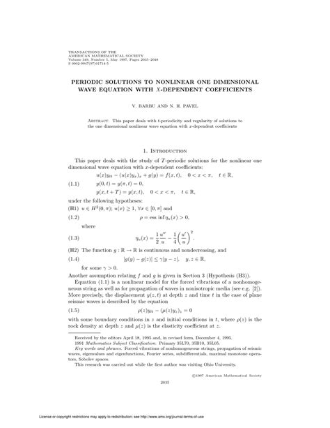 Pdf Time Periodic Solutions To A Nonlinear Wave Equation With X