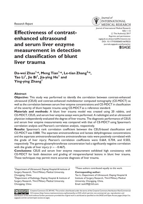 Pdf Effectiveness Of Contrast Enhanced Ultrasound And Serum Liver Enzyme Measurement In