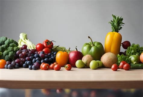 Premium Photo Fruit And Vegetables On Tabble In Low Angle Point Of View