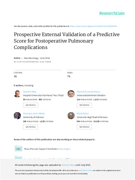 Pdf Prospective External Validation Of A Predictive Score For Postoperative Pulmonary