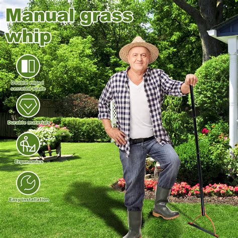 Weed Eatergrass Whip With Double Edged Serrated Sharp Steel Blade Manual Weed Grass Cutter With