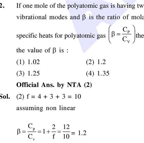 [answered] 2 If One Mole Of The Polyatomic Gas Is Having Tw Vibrational Kunduz