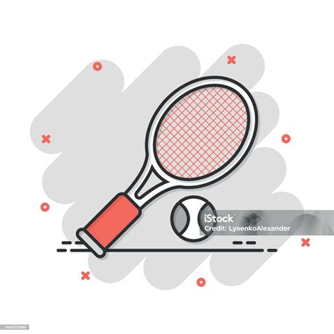 만화 스타일의 테니스 라켓 아이콘 고립 된 배경에 게임 라켓 만화 벡터 일러스트 스포츠 활동 스플래시 효과 사인 비즈니스 컨셉