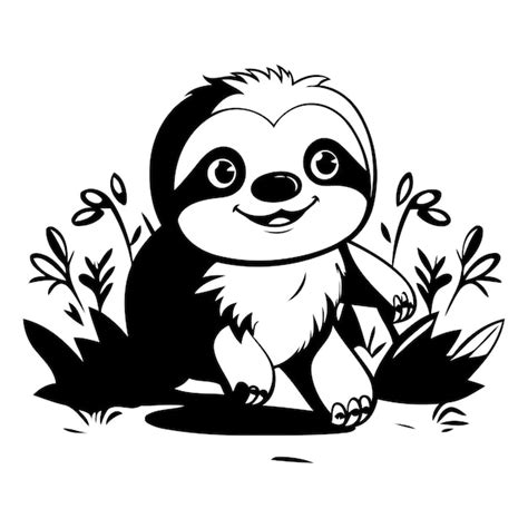 Милый мультфильмный ленивец сидит на траве Векторная иллюстрация Премиум Ai сгенерированный вектор