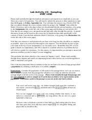 Lab Sampling Online Au Doc Lab Activity Sampling STAT Please Read Carefully