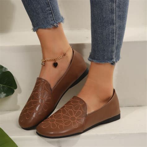 Light Brown 39 Trendy Round Toe Soft Leather Chunky Heel Slip On