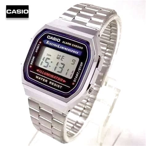 Velashop นาฬิกาข้อมือผู้ชาย ผู้หญิง คาสิโอ ดิจิตอล Casio Digital สายสแตนเลส ไฟหน้าจอสีฟ้า รุ่น