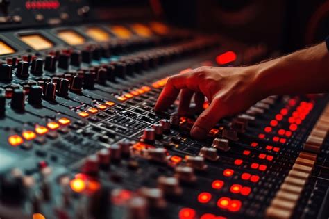 Premium Photo Sound Studio With Closeup Hand For Control Control Panel Recording