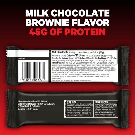 Musashi High Protein Bar 45g Protein 2g Total Sugars Milk Chocolate