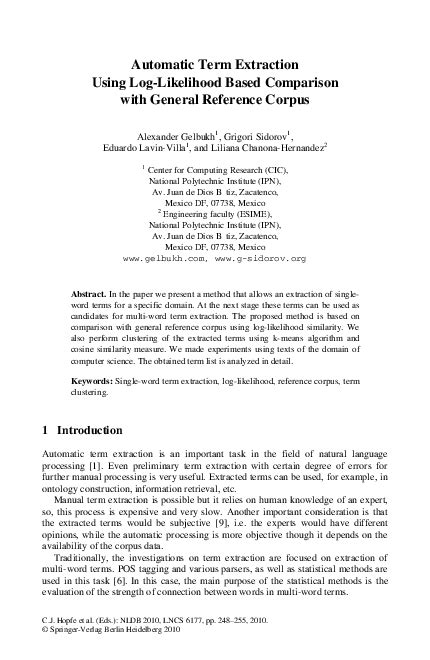 Pdf Automatic Term Extraction Using Log Likelihood Based Comparison