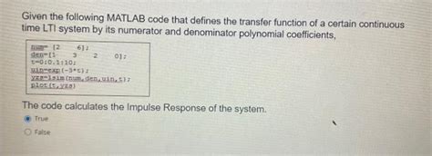 Solved Given The Following Matlab Code That Defines The