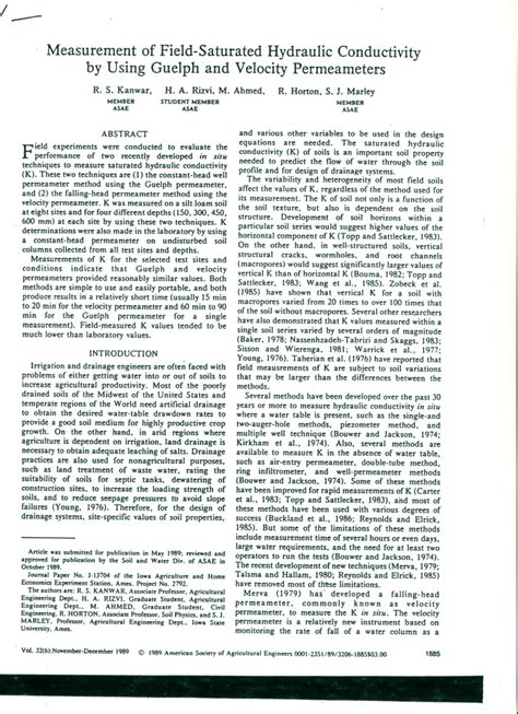 Pdf Measurement Of Field Saturated Hydraulic Conductivity Using