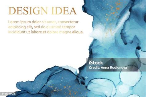 추상적인 파란색 잉크 파와 황금 물빛이 있는 수채화 배경 0명에 대한 스톡 벡터 아트 및 기타 이미지 0명 감사합니다 금 금속 Istock