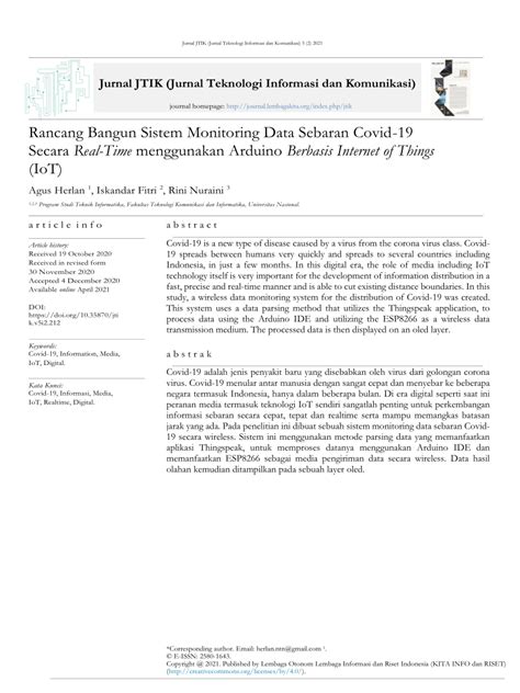 PDF Rancang Bangun Sistem Monitoring Data Sebaran Covid 19 Secara Real Time Menggunakan