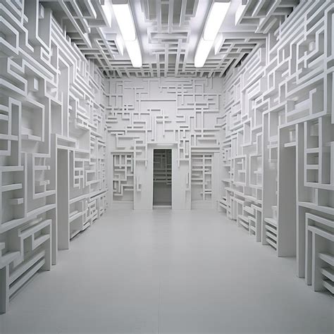 premium ai image a large hallway with a white door that has a white frame around it