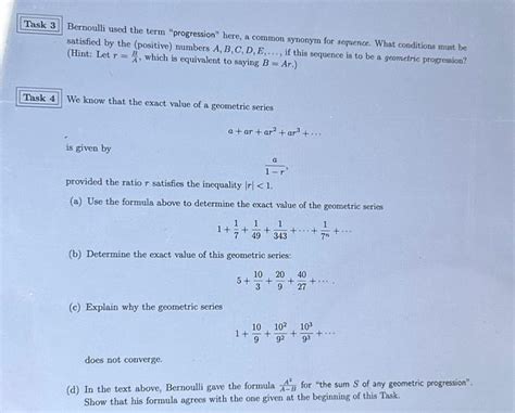 Solved Task 3 Task 4 Bernoulli Used The Term Progression