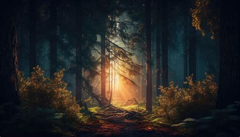 Premium Photo Sunrays Piercing Through Misty Woods Creating A Magical