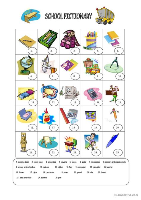 School Pictionary Vocabulary Flashca English Esl Worksheets Pdf And Doc
