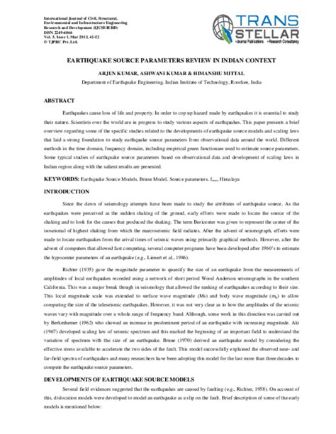 Pdf Earthquake Source Parameters Review In Indian Context