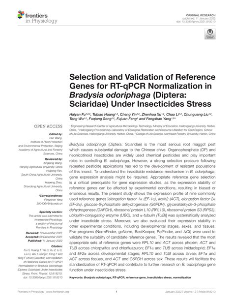 Pdf Selection And Validation Of Reference Genes For Rt Qpcr Normalization In Bradysia