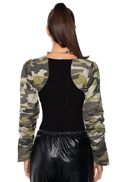 Moving Discreetly Camo Stretch Knit Bodysuit Avessira