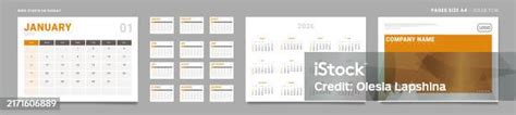 2025 페이지 월간 달력 플래너 템플릿 세트 사진 장소 표지 회사 로고 연간 2026 벡터 페이지 크기 A4 21x297cm 벽 또는 책상 달력 2 주말 주 시작 일요일