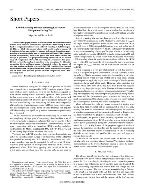 Pdf Lfsr Reseeding Scheme Achieving Low Power Dissipation During Test